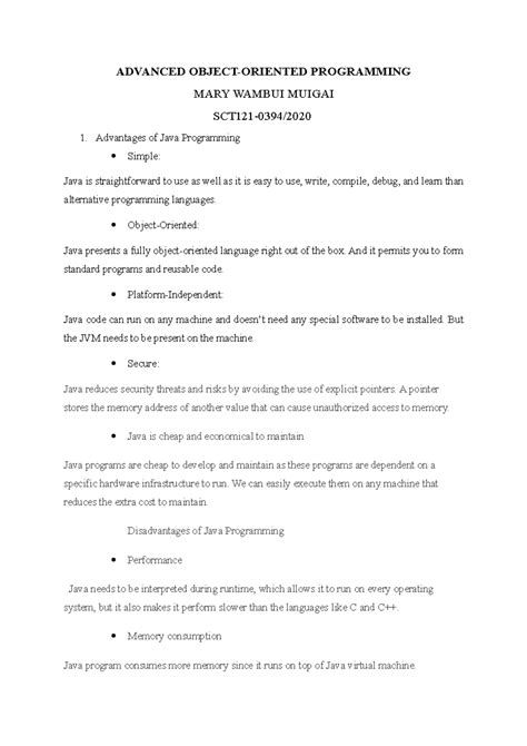 Java Assg 1 Java Introduction Advanced Object Oriented Programming