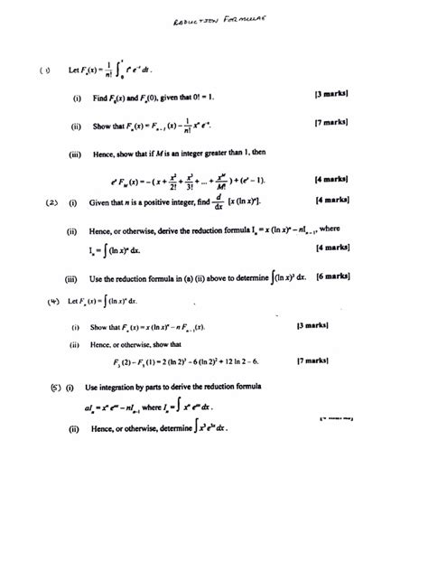 Reduction Formulae Numbered Download Free Pdf Mathematical Analysis Algebra