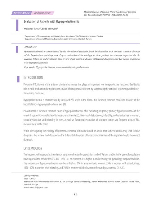 Pdf Evaluation Of The Patients With Hyperprolactinemia