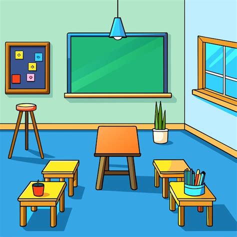 Premium Vector A Empty Classroom With Easel Chalkboard Hang On The Wall