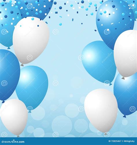 Голубые и белые воздушные шары и предпосылка Confetti Иллюстрация