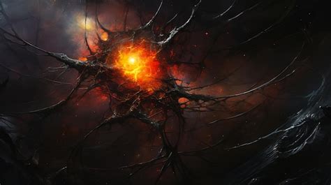 Premium Ai Image Fiery Large Explosion Fire Surreal Neuron City