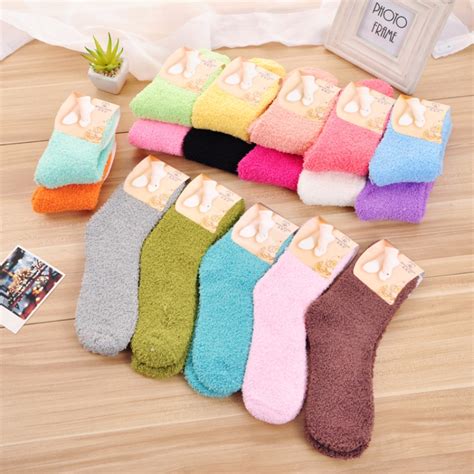 Womens Candy Color Plush Fuzzy Socks Sleeping Bed Socks Cozy Socks 1