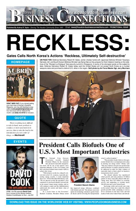 June 2009 Houston Business Connections Newspaper By Aubrey R Taylor