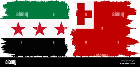 Tonga And Syrian Revolution Grunge Flags Connection Vector Stock