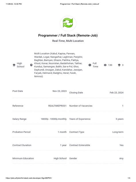 Programmer Full Stack Remote Job Jobs Af Pdf