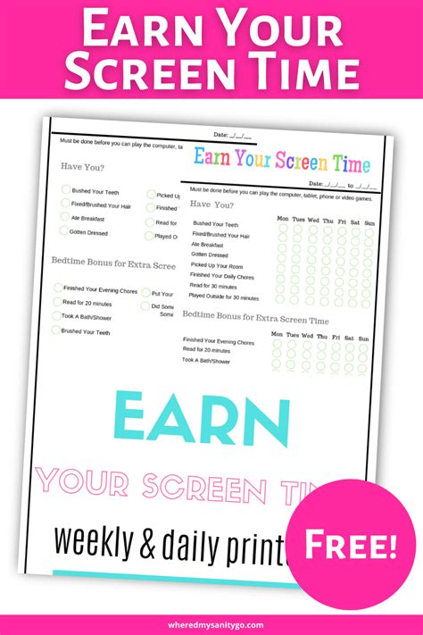 Earn Your Screen Time Free Printable Artofit