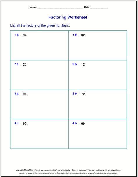 Free Worksheets For Prime Factorization Find Factors Of A Number