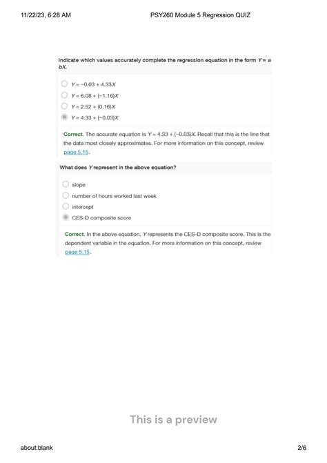 Solution Psy260 Module 5 Regression Quiz Statistical Literacy In