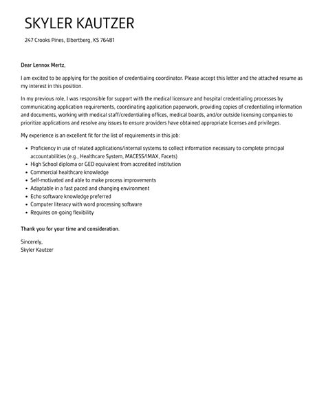 Credentialing Coordinator Cover Letter Velvet Jobs