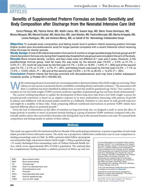 Pdf Benefits Of Supplemented Preterm Formulas On Insulin Sensitivity