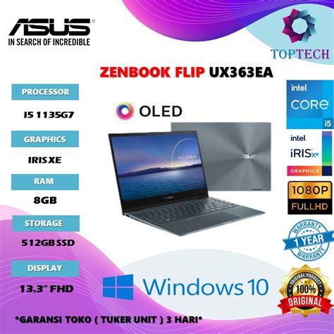Jual LAPTOP ASUS ZENBOOK FLIP UX363EA OLED 2IN1 TOUCH FHD I5 1135G7 RAM 8GB 512GB SSD W10