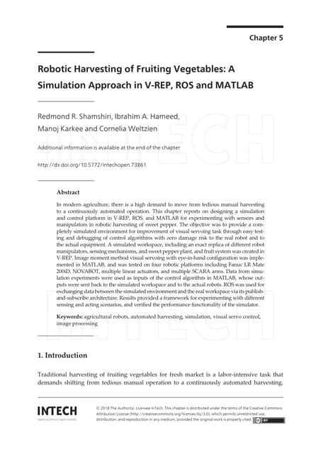 Robotic Harvesting Of Fruiting Vegetables A Simulation Approach In V Rep Ros And Matlab Pdf