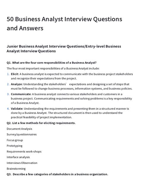 50 Business Analyst Interview Questions And Answers Pdf Database