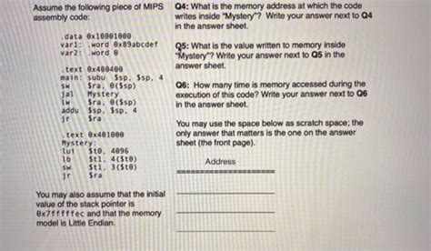 Assume The Following Piece Of Mips Assembly Code Q4