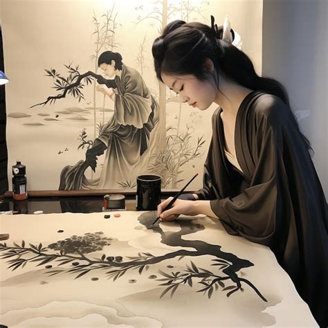 Premium Ai Image Captivating Sumie Traditional Essence