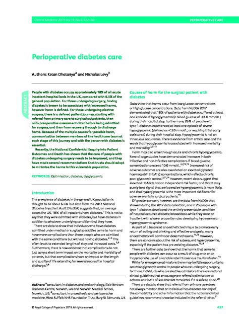 Perioperative Diabetes Care Professor Ketan Dhatariya
