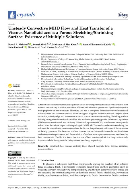 Pdf Unsteady Convective Mhd Flow And Heat Transfer Of A Viscous Nanofluid Across A Porous