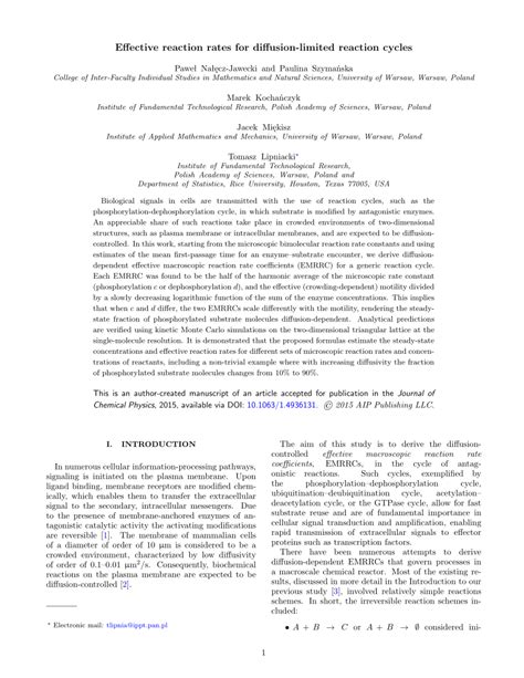 Pdf Effective Reaction Rates For Diffusion Limited Reaction Cycles