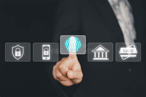 Business Woman Hand Using Fingerprint Indentification To Access Personal Financial Data
