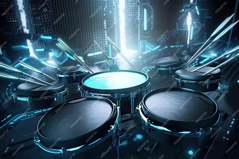Premium Ai Image Electronic Drumsticks And Drums On Futuristic Scifi