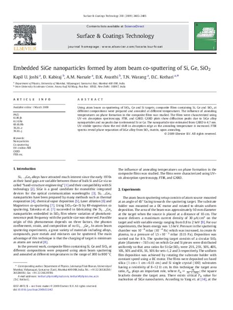 Pdf Embedded Sige Nanoparticles Formed By Atom Beam Co Sputtering Of