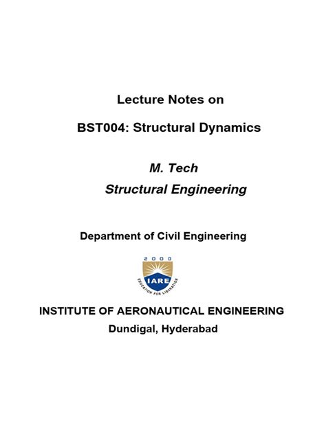Dokumen Tips Lecture Notes On Bst004 Structural Dynamics Nbsppdf File1 Introduction Pdf