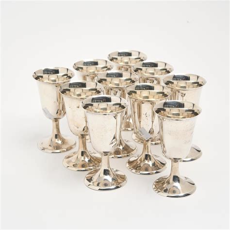 Lot A Set Of Ten Small Silver Goblets By Manchester Silver Co