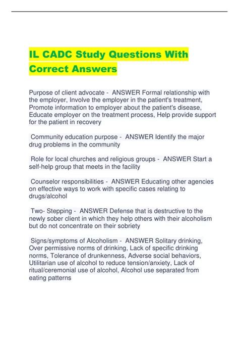 IL CADC Study Questions With Correct Answers IL CADC Study Stuvia US