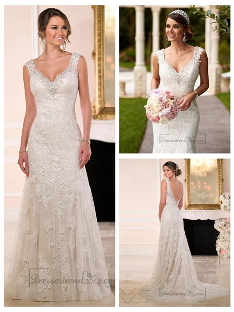 Diamante Adorn Sweetheart Straps Lace Wedding Dresses With V Back 2447974 Weddbook