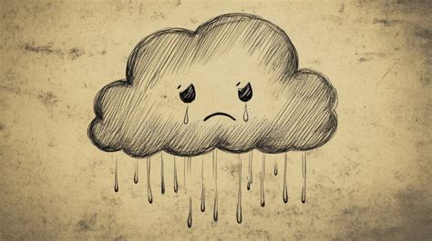 Sad Cloud Illustration With Tears And Vintage Background Design Stock