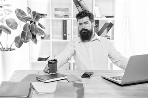 Premium Photo Tired Guy Drinking Takeaway Coffee Working At Office