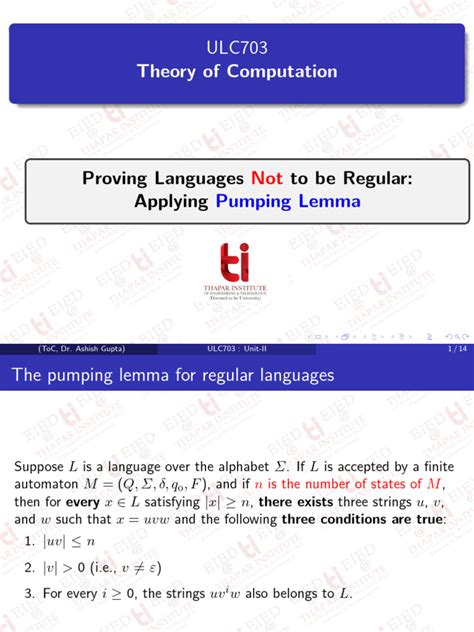 204pumpinglemmaapplications Pdf Syntax Logic Theoretical