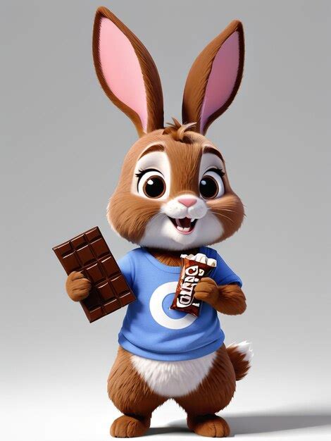 Premium Photo 3d Image Of A Cute And Furry Rabbit Disney And Pixar Style Holding A Chocolate
