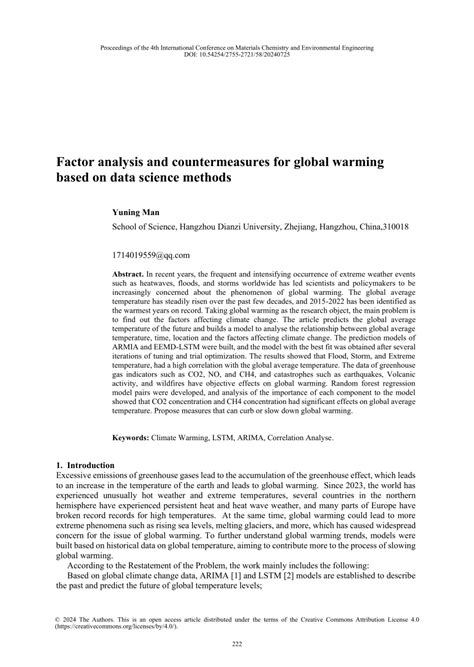 Pdf Factor Analysis And Countermeasures For Global Warming Based On