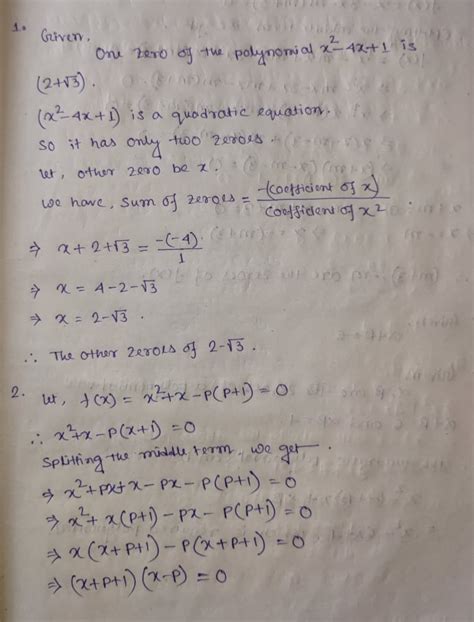 Rs Aggarwal Class 10 Math Second Chapter Polynomials Exercise 2c Solution