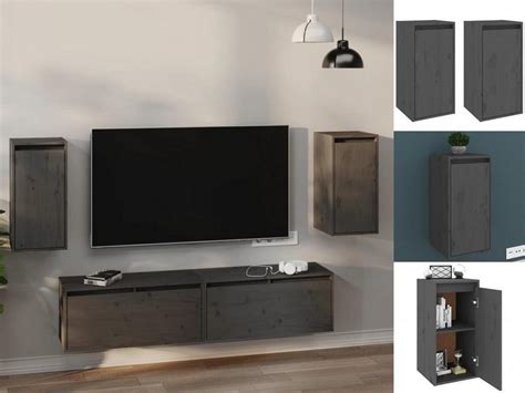 Vidaxl Regal Wandschränke 2 Stk Grau 30x30x60 Cm Massivholz Kiefer