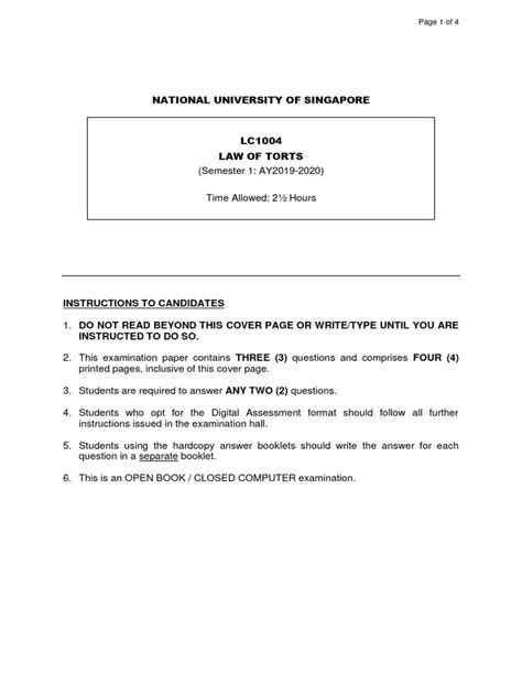 Torts Final Exam Paper 2019 20 Pdf Law