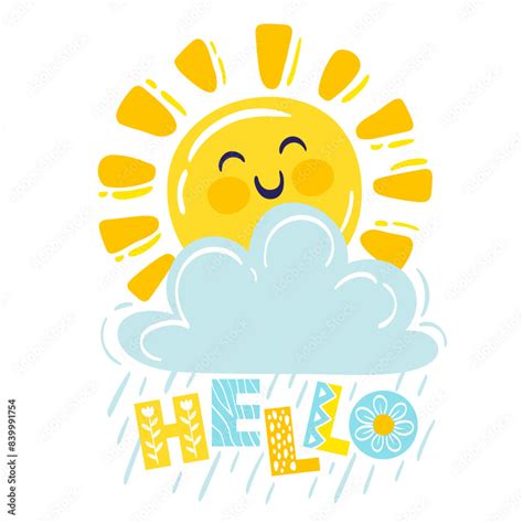 Happy Smiling Sun Funny Sticker Summer Symbol Weather Sign Logo