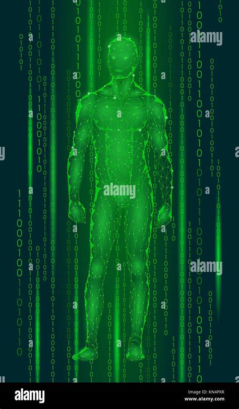 Humanoid Android Man Standing Cyberspace Binary Code Robot Artificial