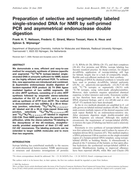 Pdf Preparation Of Selective And Segmentally Labeled Single Stranded
