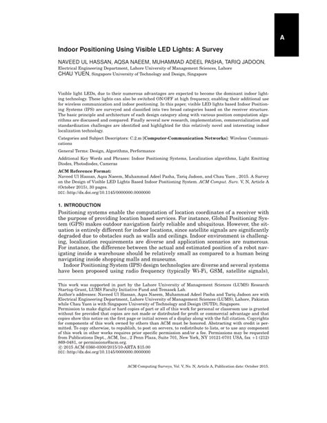 Pdf Indoor Positioning Using Visible Led Lights A Survey