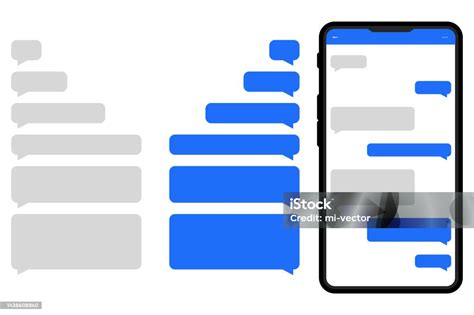 화면에 메신저 채팅이있는 스마트 폰 채팅 템플릿 메시지 플랫 스타일의 말풍선 메시지 거품 채팅 상자 아이콘의 템플릿입니다 대화