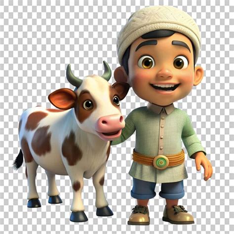Premium Psd 3d A Muslim Boy With Cow