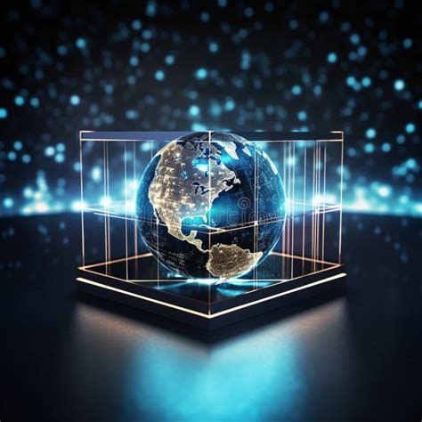 Holographic Globe Encased In A Cube An Image Depicting Digital Age And Global Networks Stock