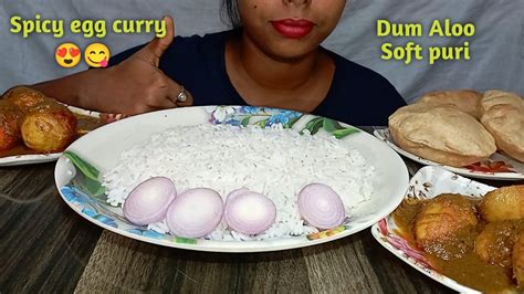 Eating Spicy Egg Curryriceextra Gravysaladluchipuridum Aloo Big