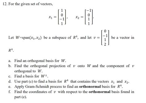 solved 12 for the given set of vectors