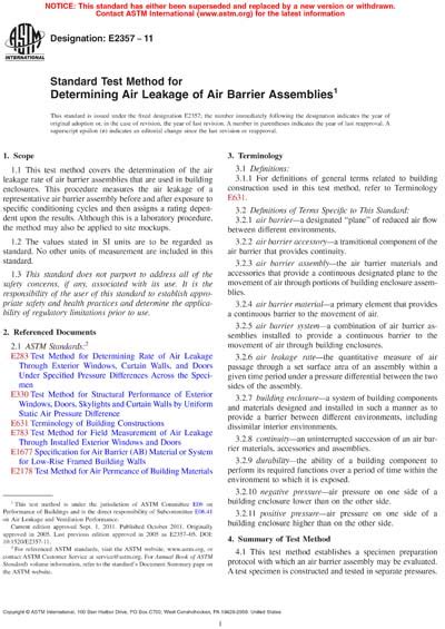 Astm E2357 11 Standard Test Method For Determining Air Leakage Of Air