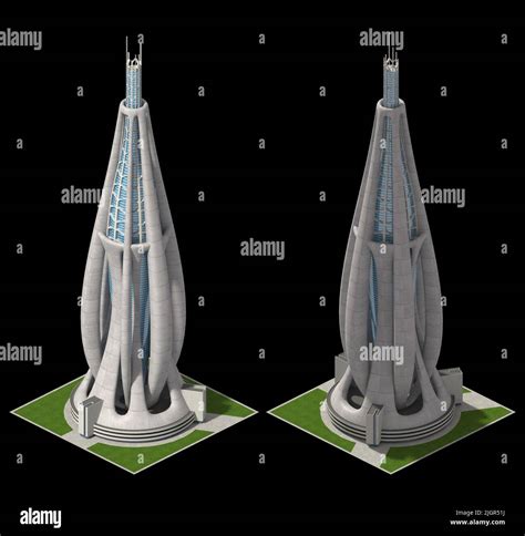 3d Futuristic Architecture Illustration For A Tiled Game Rendered In Dimetric Projection At 21