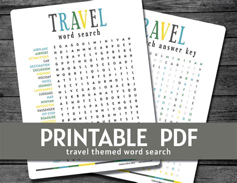 Travel Word Search Printable Etsy